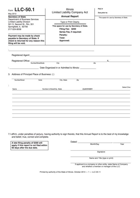 Form Llc 501 Annual Report Illinois Limited Liability Company Act