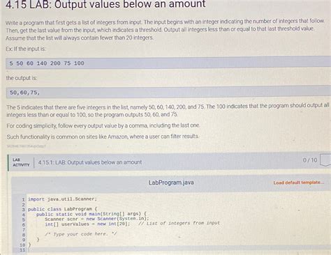 Solved 415 ﻿lab Output Values Below An Amountwrite A