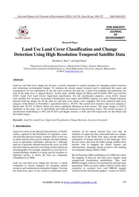 PDF Land Use Land Cover Classification And Change Detection Using High Resolution Temporal