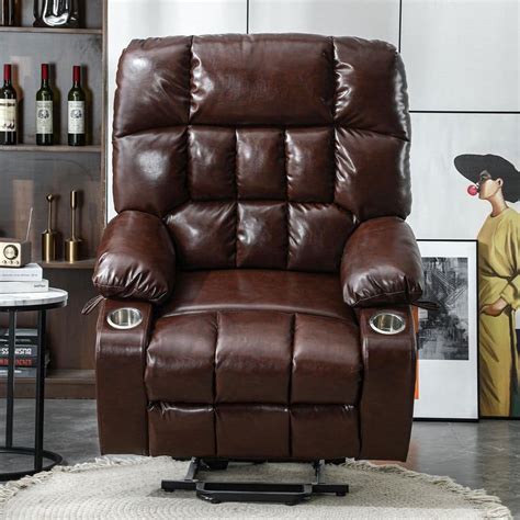 Yofe Brown Breathable Leather Oversized Electric Power Lift Recliner
