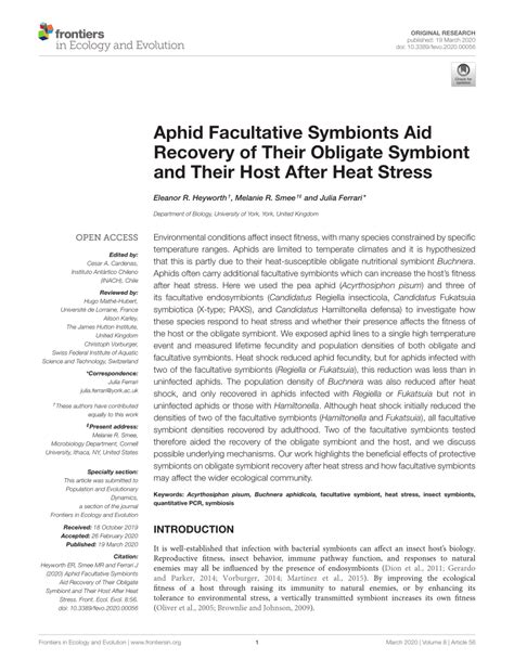 Pdf Aphid Facultative Symbionts Aid Recovery Of Their Obligate