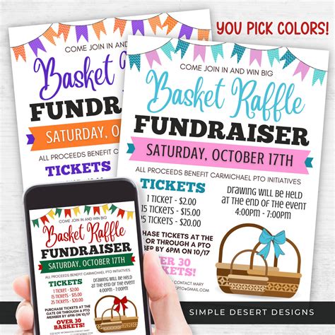 Basket Raffle Flyer Editable Template Simple Desert Designs