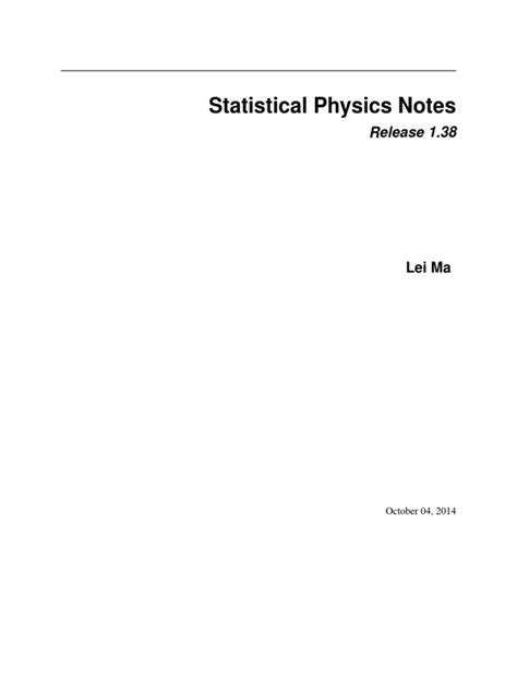 Statistical Physics Notes Release 138 Pdf Thermodynamics