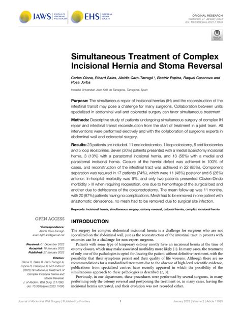 Pdf Simultaneous Treatment Of Complex Incisional Hernia And Stoma