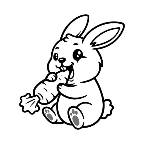 Fun Cute Rabbit Eating Carrot Cartoon Character Isolated Drawing Line