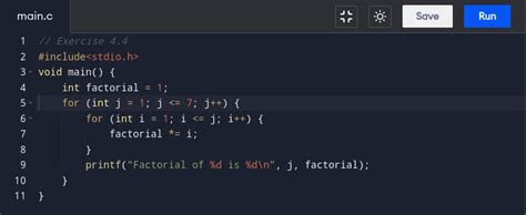 [high school cs] why won t my c code to display factorials of numbers 1