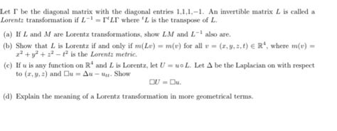 Solved Let I Be The Diagonal Matrix With The Diagonal Chegg Com