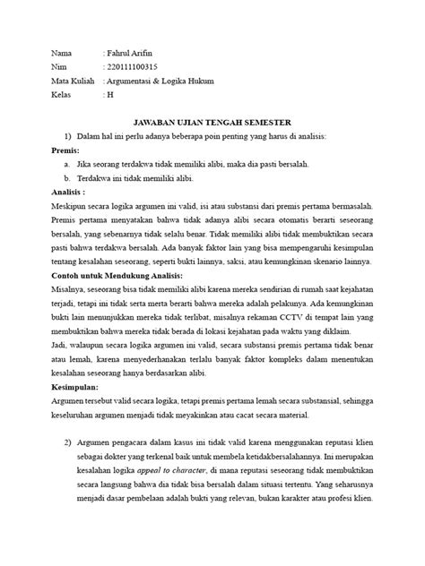 Uts Fahrul Argumentasi And Logika Hukum Pdf