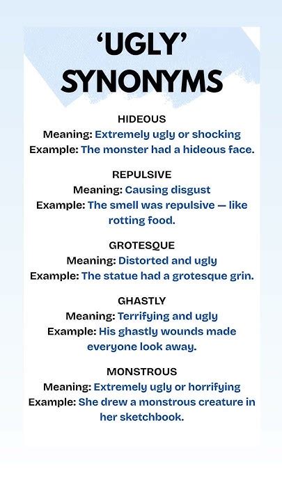 Synonyms For Ugly English Vocabulary Youtube