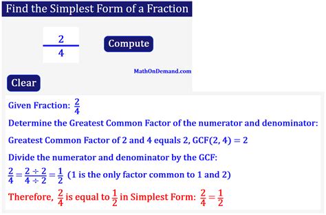 Find The Simplest Form Of A Fraction