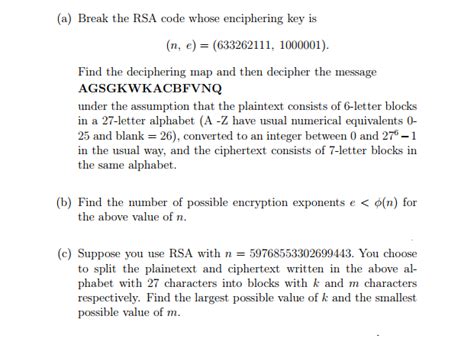 a break the rsa code whose enciphering key is n