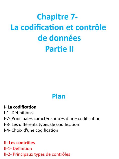 Chapitre 7 La Codification Et Contrôle De Données Partieii Pdf