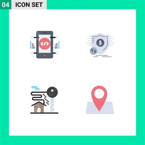 Group Of 4 Modern Flat Icons Set For Coding Money Group Coding Png And Vector With