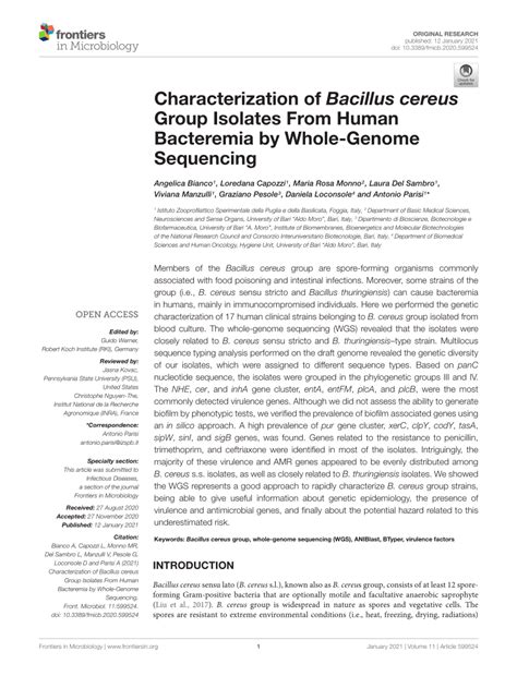 Pdf Characterization Of Bacillus Cereus Group Isolates From Human Bacteremia By Whole Genome