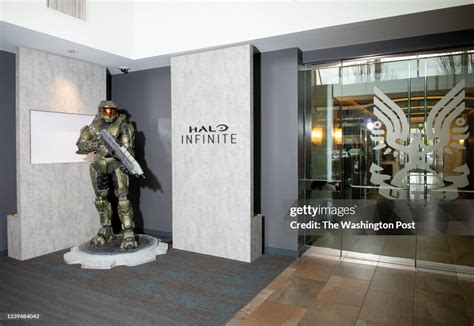 A life-size Master Chief statue is on display in the entryway of 343 ...