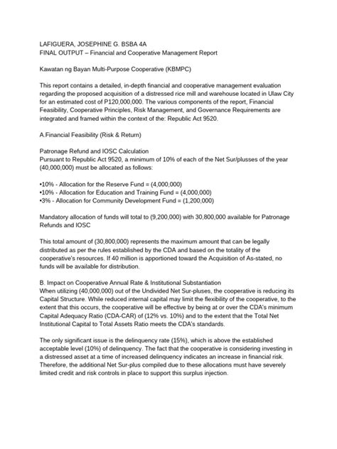Kbmpc Financial Management Report Pdf Cooperative Preferred Stock