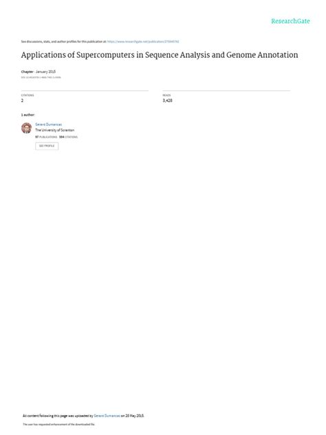 Applications Of Supercomputers In Sequence Analysis And Genome Annotation Full Pdf