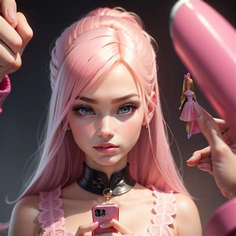 Premium Photo Barbie Looking At A High End Cell Phone With Lots Of