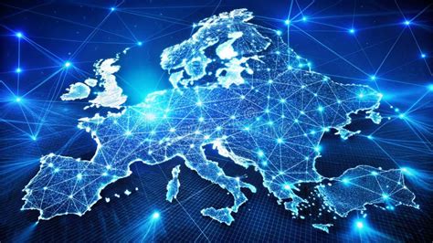 Abstract Digital Map Concept Of European Global Network And Connectivity Data Transfer And