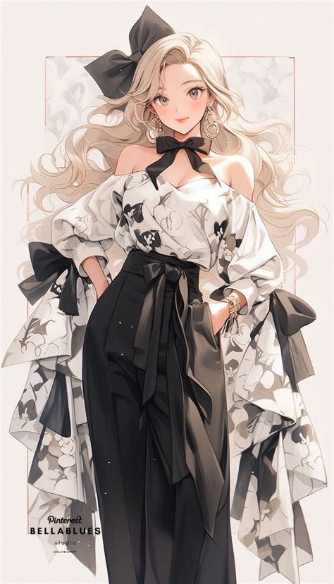 Matured Anime Maiden Classic Monochrome Charm Fashion Illustration