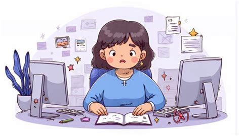 Cute Chibi Character At Work Pastel Office Illustration Stock Illustration Illustration Of