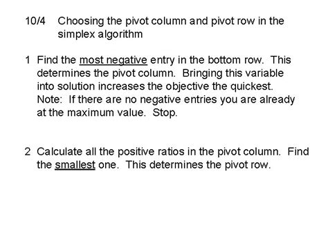 104 choosing the pivot column and pivot row