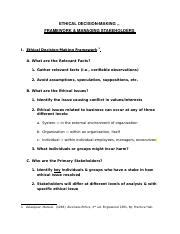 Ethical Decision Making Framework And Stakeholder Management Course Hero