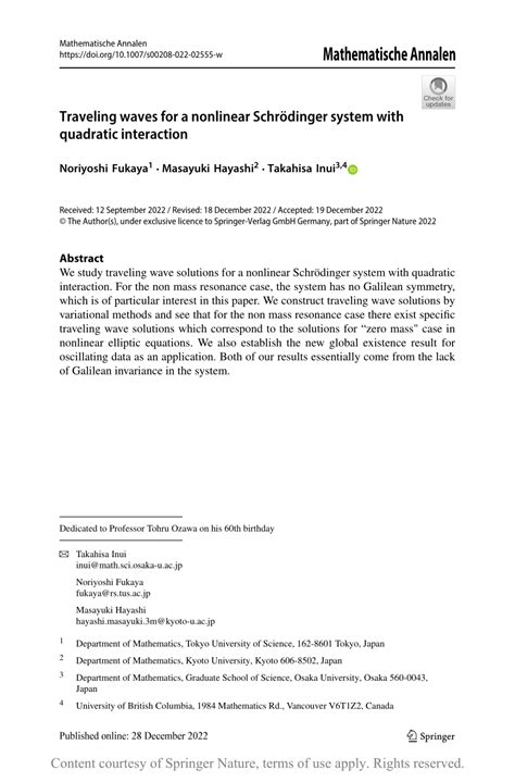 Traveling Waves For A Nonlinear Schrödinger System With Quadratic
