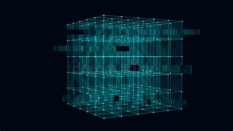 Abstract Sci Fi Cube With Particle And Line Vector Technology Network