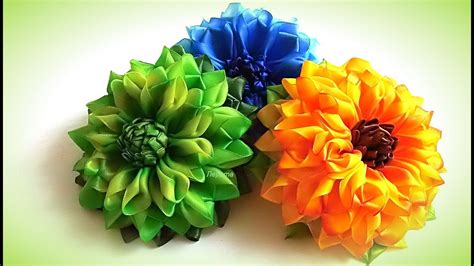 Цветы из лент, канзаши МК / DIY satin ribbon flower, kanzashi - YouTube