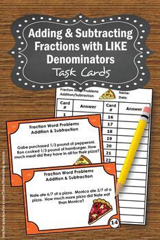 Adding And Subtracting Fractions With Like Denomints Task Cards