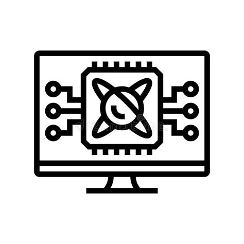 Algorithm Screen Quantum Computer Line Icon Vector Illustration Stock