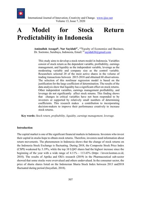 Pdf A Model For Stock Return Predictability In Indonesia