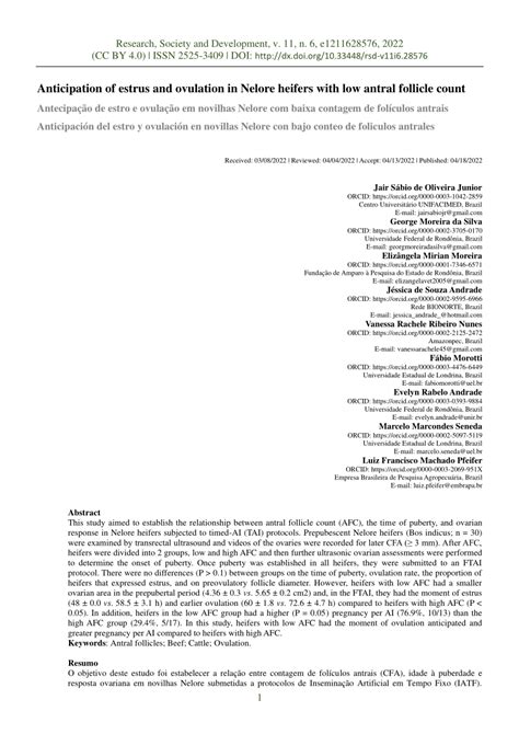 Pdf Anticipation Of Estrus And Ovulation In Nelore Heifers With Low