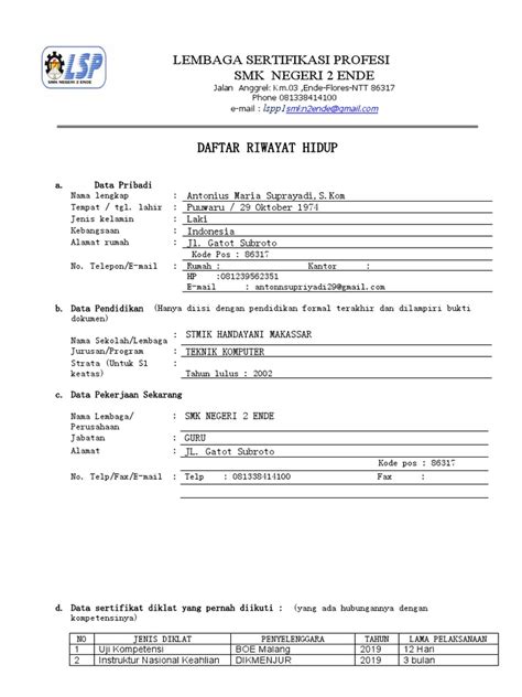 Riwayat Hidup Anton Supriyadi Pdf