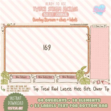 Twitch Overlay Elements Aesthetic Bullet Journal Theme Agenda Planner Lofi Notebook
