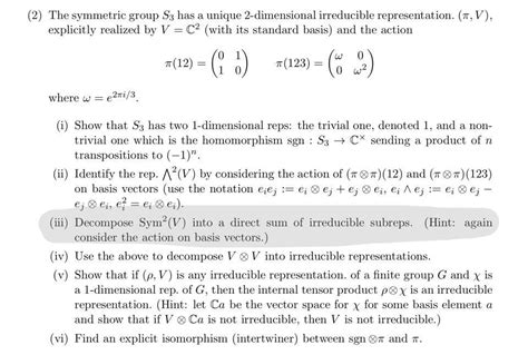 abstract algebra decompose sym 2 v into direct sum of irreducible