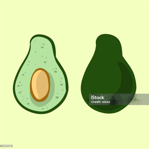 아보카도 낙서 벡터 일러스트 세트입니다 전체 아보카도와 녹색 배경에 고립 된 죄 반 야채를 잘라 스톡 비건 일러스트라톤 건강한 생활방식에 대한 스톡 벡터 아트 및 기타