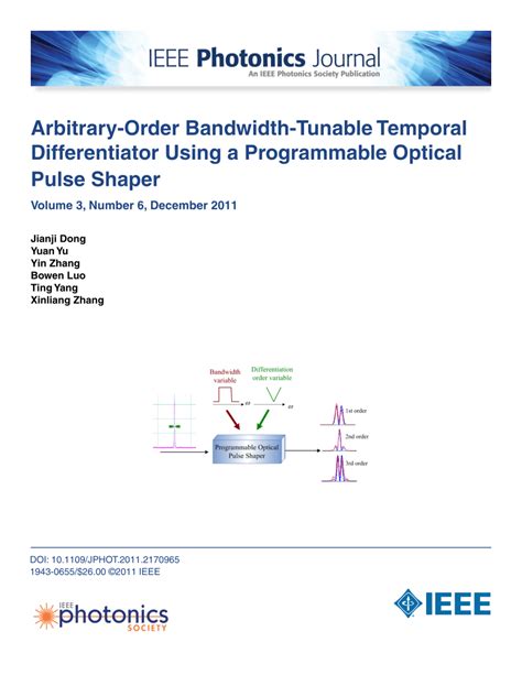 Pdf Arbitrary Order Bandwidth Tunable Temporal Differentiator Using A Programmable Optical