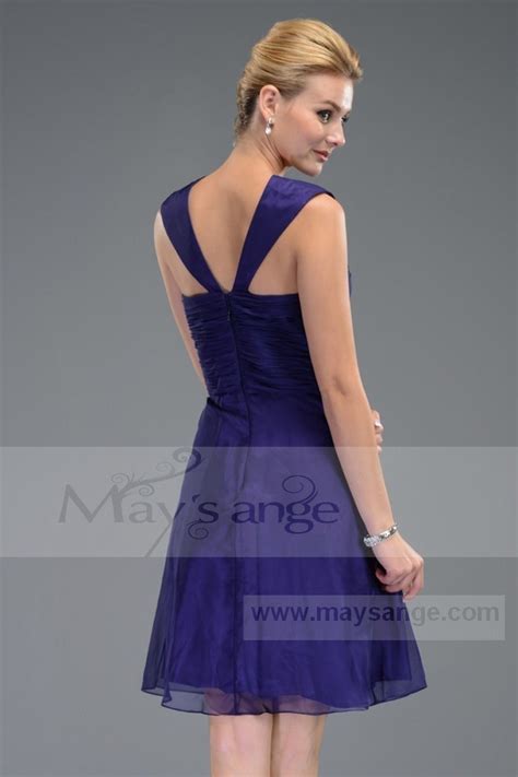 Short A Line Purple Cocktail Dress With Wide Straps