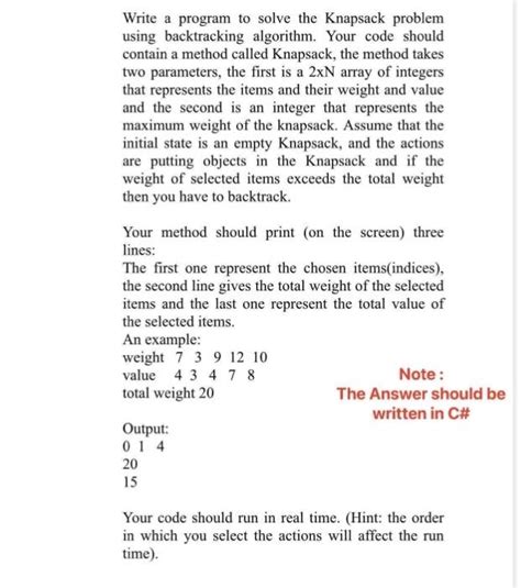 Solved Write A Program To Solve The Knapsack Problem Using