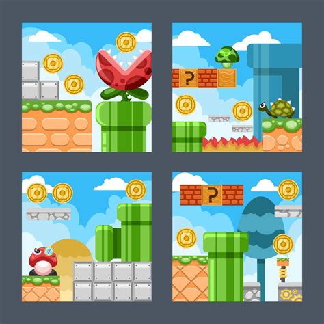 Side Scroll Game Scene Background Social Media Post Set 23608627 Vector