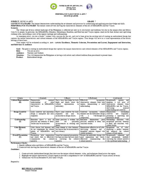 Performance Task Scenario Arts 7 Q2 Pdf Cognition Learning