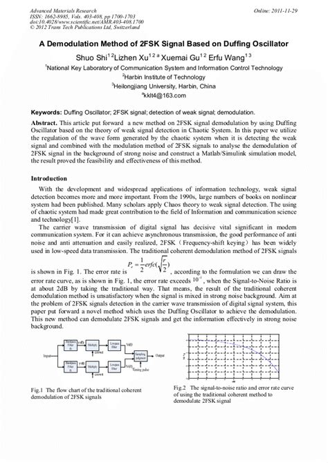 A Demodulation Method Of 2fsk Signal Based On Duffing Oscillator Scientific Net