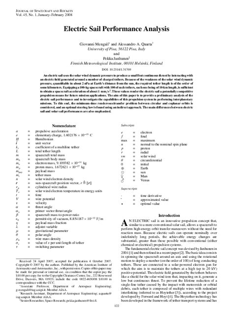 Pdf Electric Sail Performance Analysis