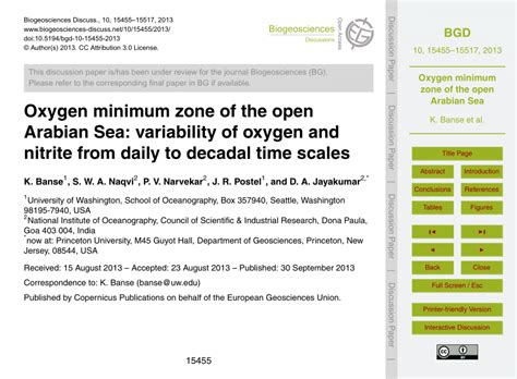 Pdf Oxygen Minimum Zone Of The Open Arabian Sea Variability Of