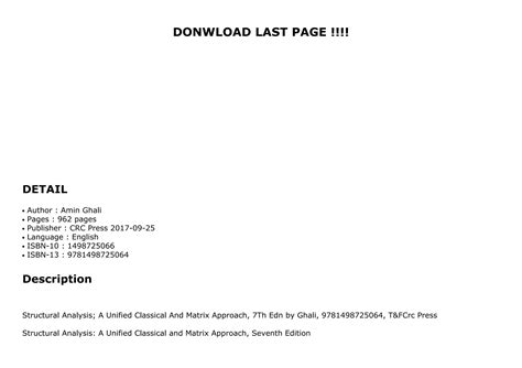 Structural Analysis A Unified Classical And Matrix Approach Seventh Edition Pdf