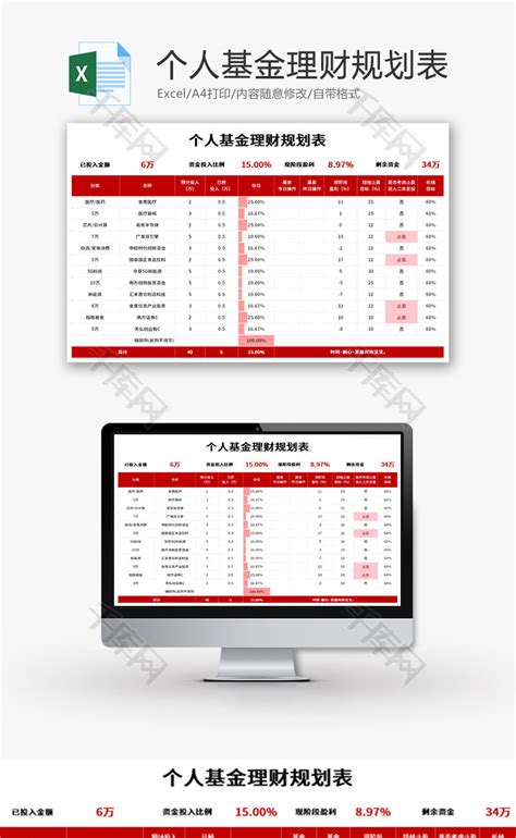 个人基金理财规划表excel模板 免费excel表格模板下载 千库网
