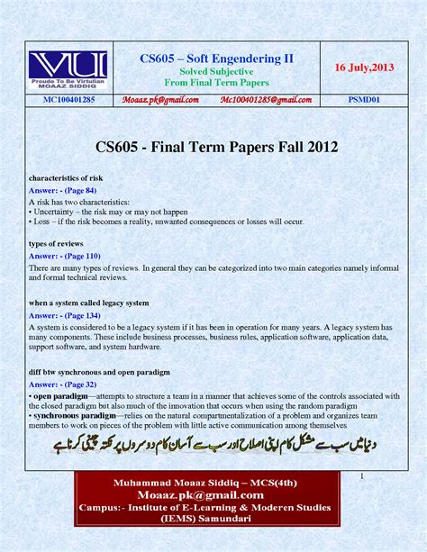 SOLUTION Software Engineering Ii Cs605 Final Term Subjectives Solved Studypool