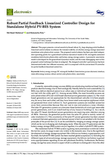 Pdf Robust Partial Feedback Linearized Controller Design For Standalone Hybrid Pv Bes System